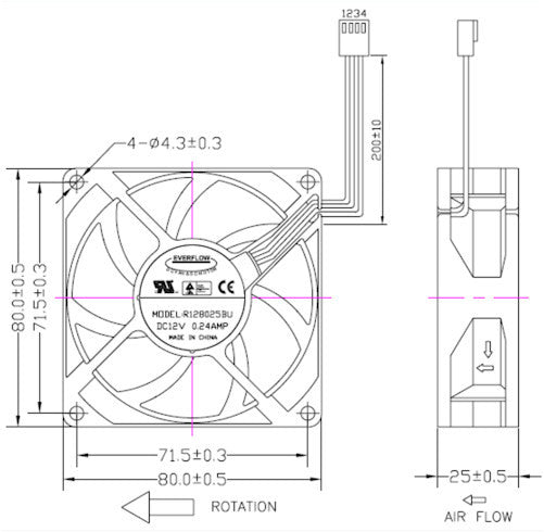 Everflow 80x80x25mm Dual Ball Bearing PWM Fan R128025BU-AF – Coolerguys