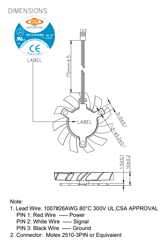 Top Motor Frameless 50x10mm Fan 3 Wire/3 Pin Connector–Coolerguys