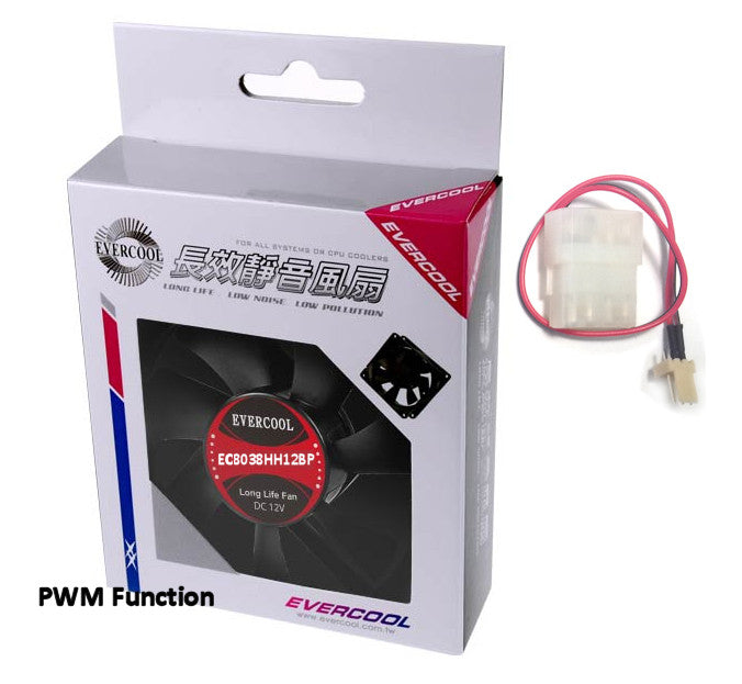 Evercool 12 Volt PWM Fan with Connector-EC8038HH12BP – Coolerguys