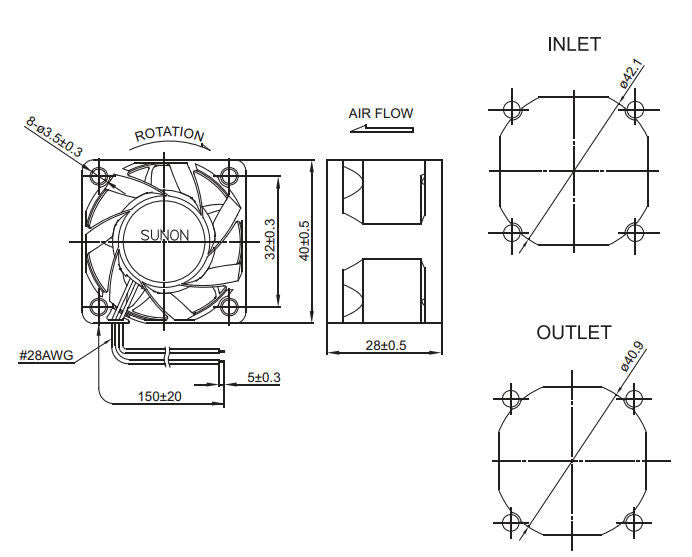 Sunon 40x40x28mm Ultra High Speed Fan PF40281BX-00U-G99 – Coolerguys